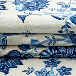 Blue Floral Waverly Shades of Blue Cream Faux Roman Shade. Flat Roman ...