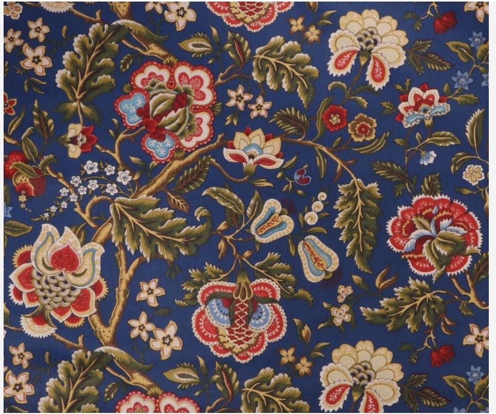Jacobean Window Topper Waverly Fabric Jewel Valance, Lapis Blue Lined ...