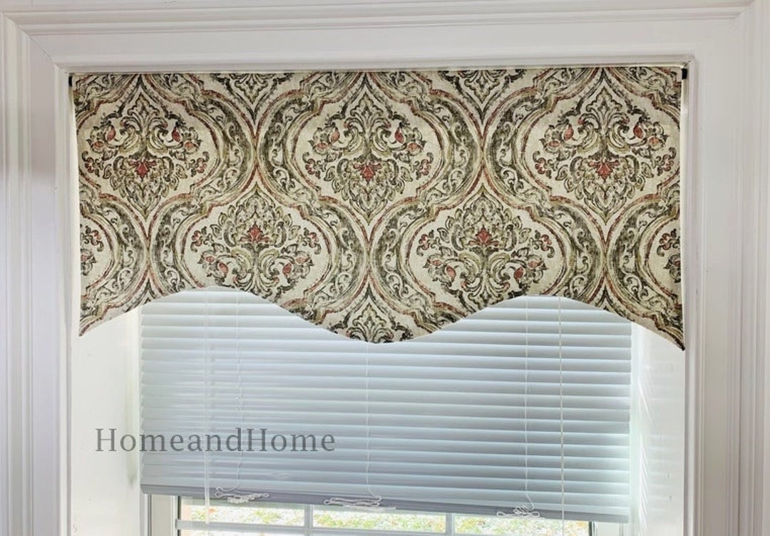 Scalloped Valance Floral Framed Medallion Shades Brown and Rust Gray ...