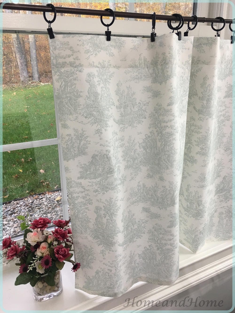 Toile Valance. Toile Curtains. Snowy Blue Kitchen Valance Tier - Etsy