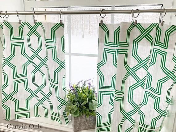 Green White Valance Green Cafe Curtains. Cafe Curtains Luxe | Etsy