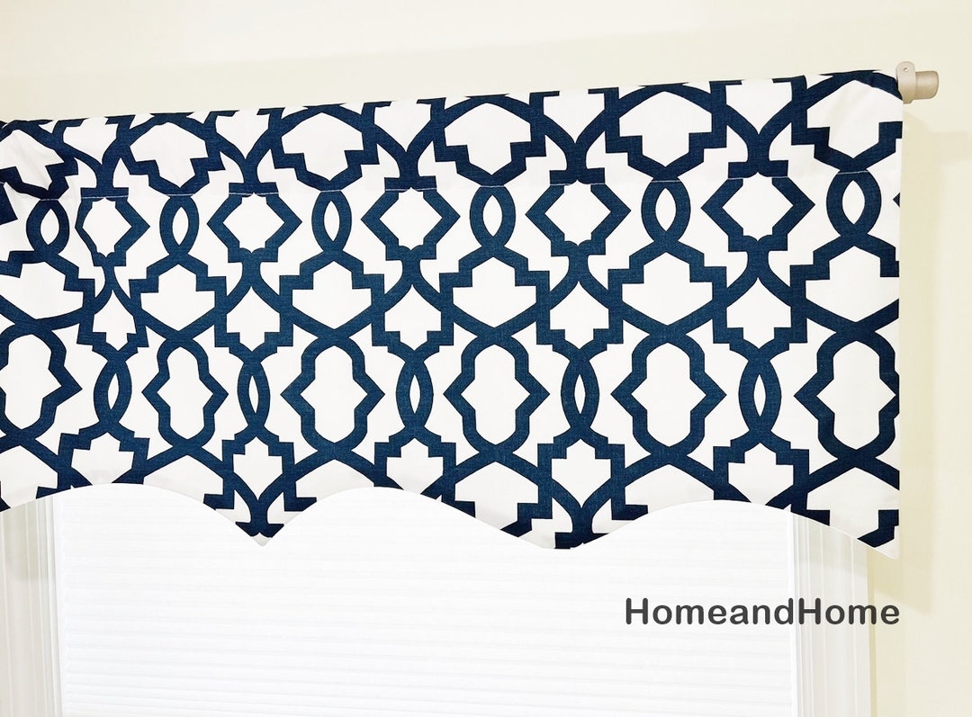 Scalloped Valance Blue Window Valances Navy Blue Valance Kitchen ...