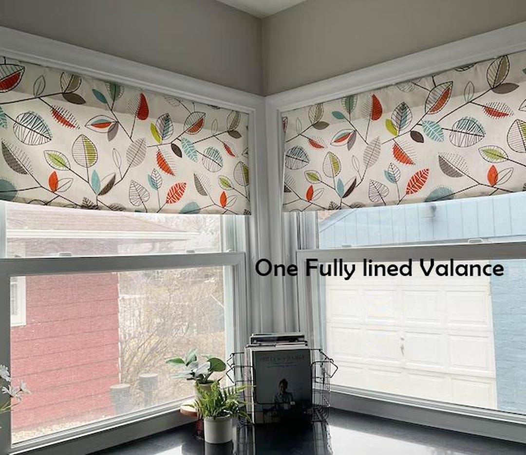 One Fully Lined Colorful Leaf Valance Lined Valance Kitchen Valance ...