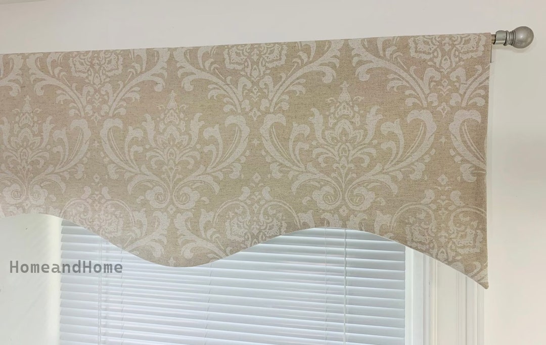 EXTRA Wide Scalloped Valance Size Upto 109W Sliding Door Valance Damask ...
