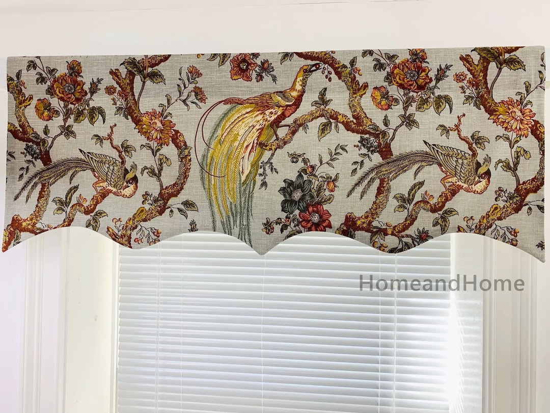 Waverly Scalloped Valance Slub Linen Look Bird Floral Valance Floral ...