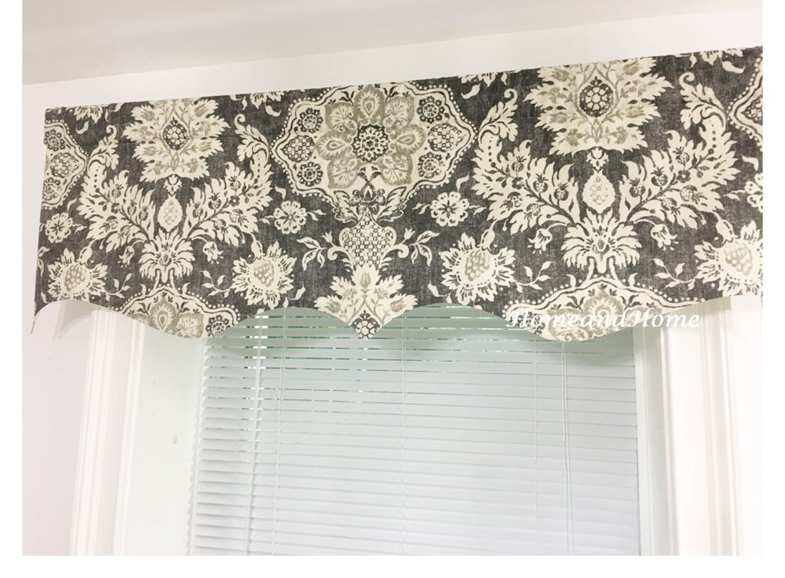 Scalloped Valance Gray Valance Grey Beige Cream Lined Window - Etsy