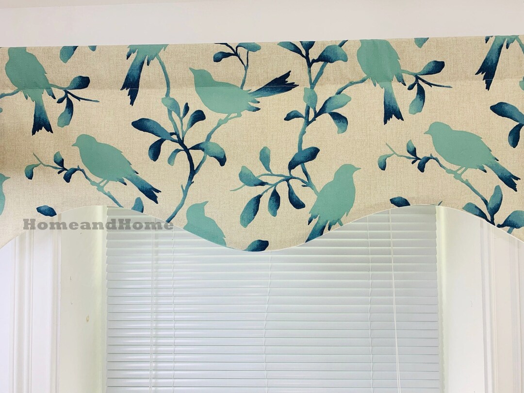 Bird Scalloped Valance. Bird Valance. Teal Aqua Lined Window Valance ...