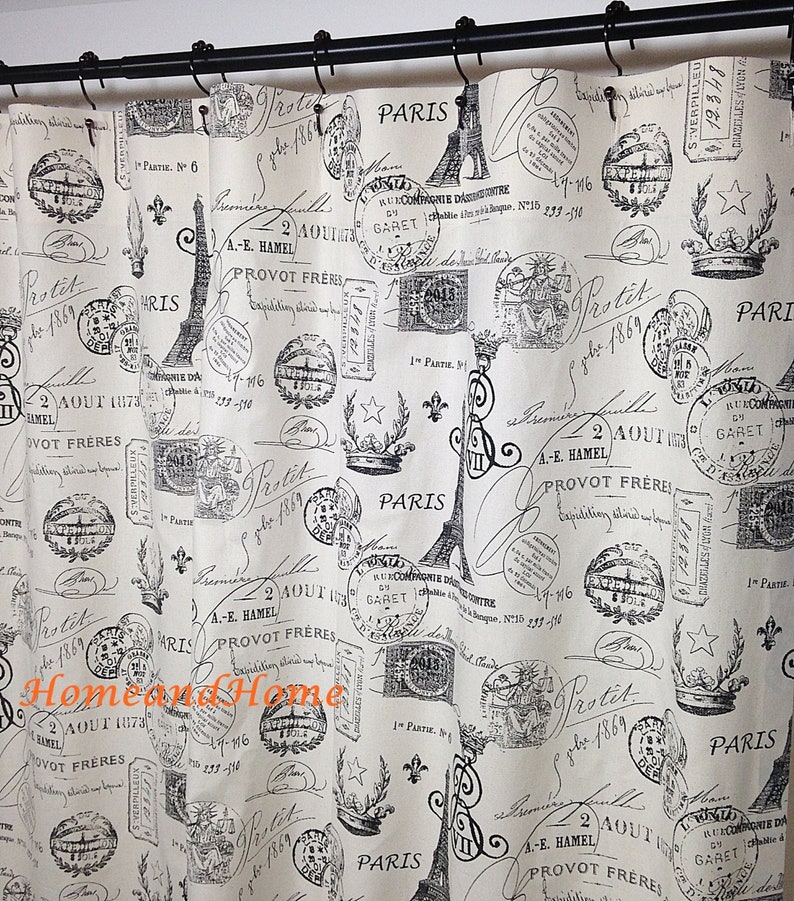 Paris Eiffel Tower Shower Curtain French Stamp Onyx Natural Black 54x78 ...