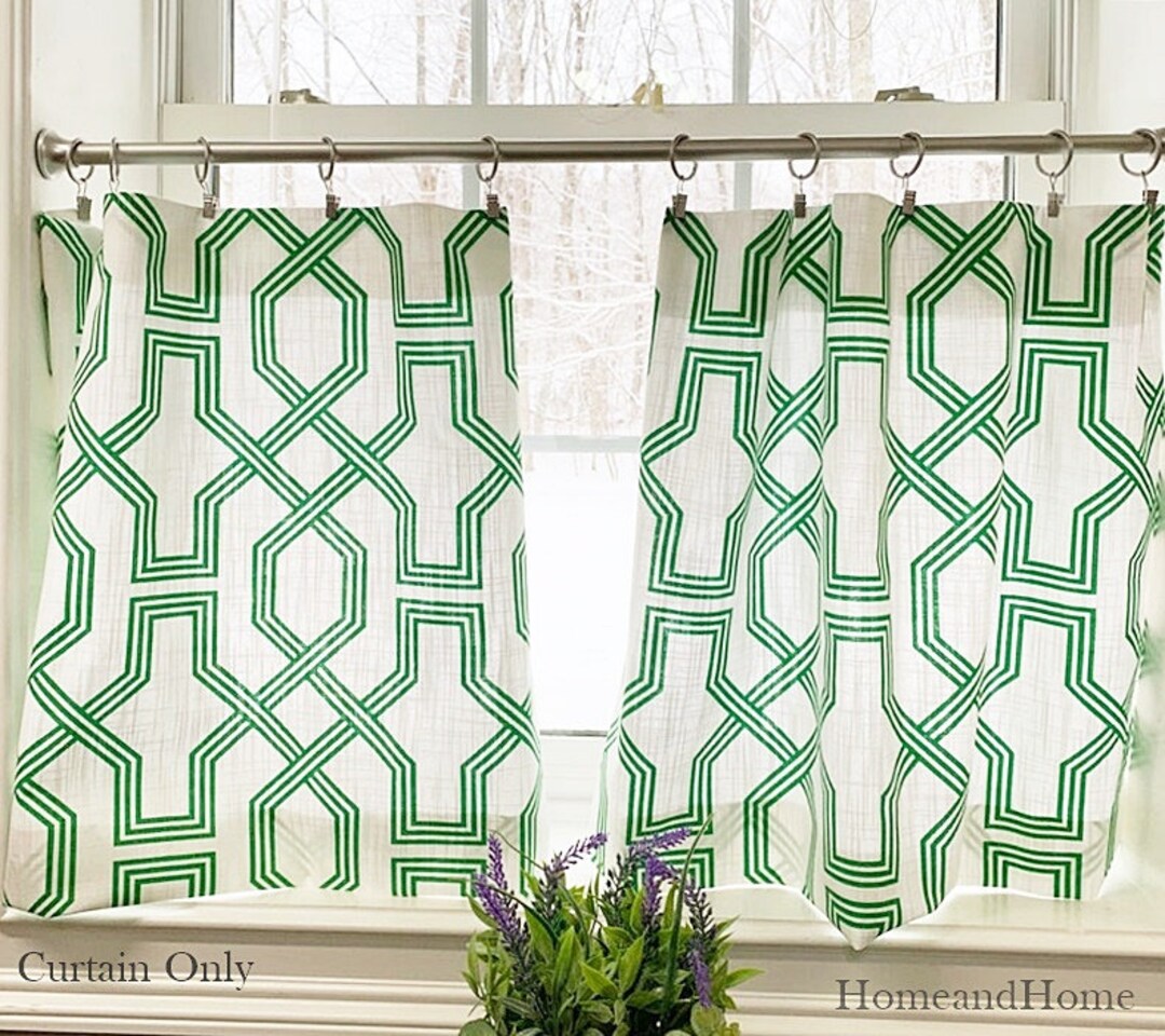 Green Cafe Curtains. Green White Valance Cafe Curtains Luxe Canvas ...