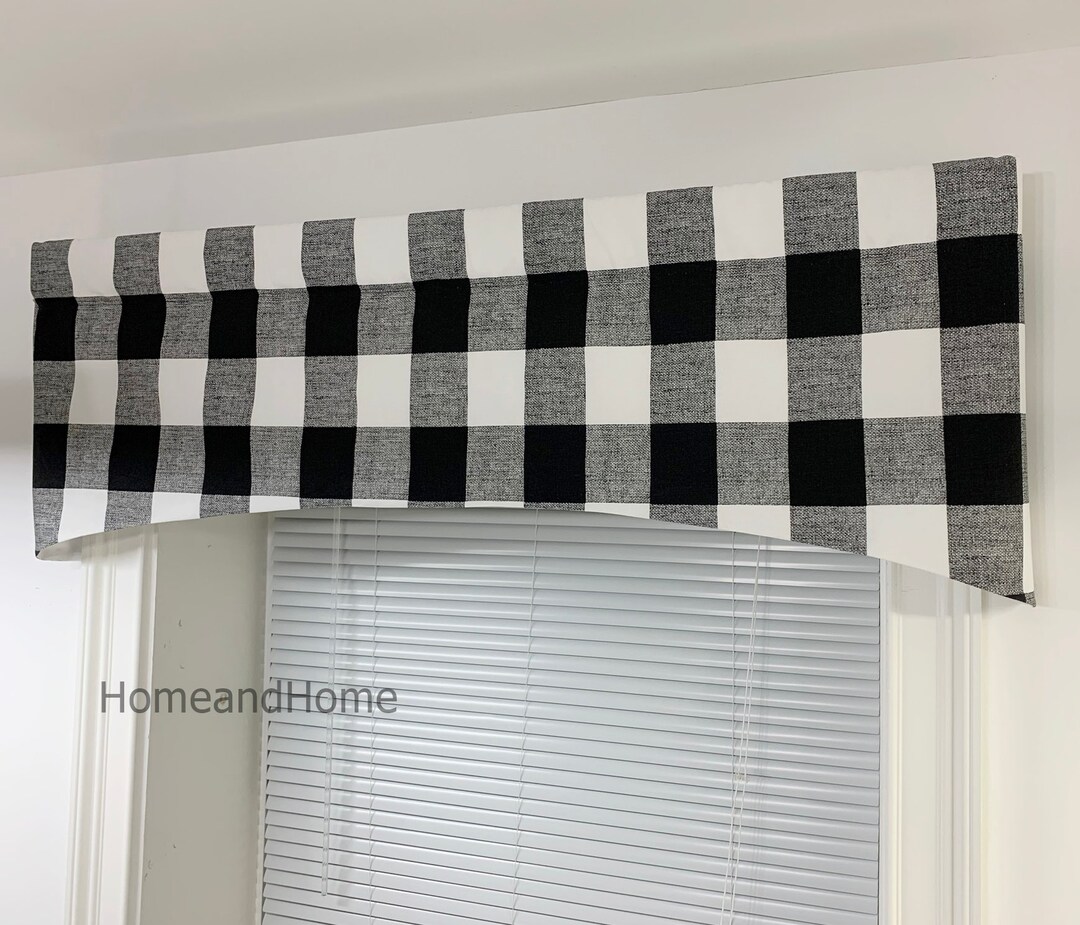 Scalloped Valance. Black White Buffalo Check Buffalo Plaid Check Gray ...