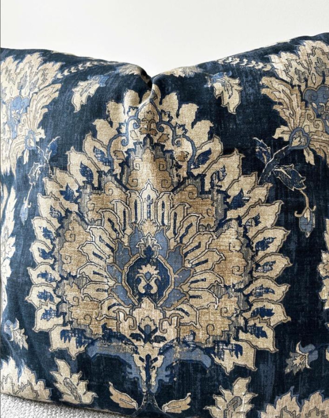 Large Scale Framed Dark Denim Blue Stone Gray Floral Pillow Cover 18x18 ...