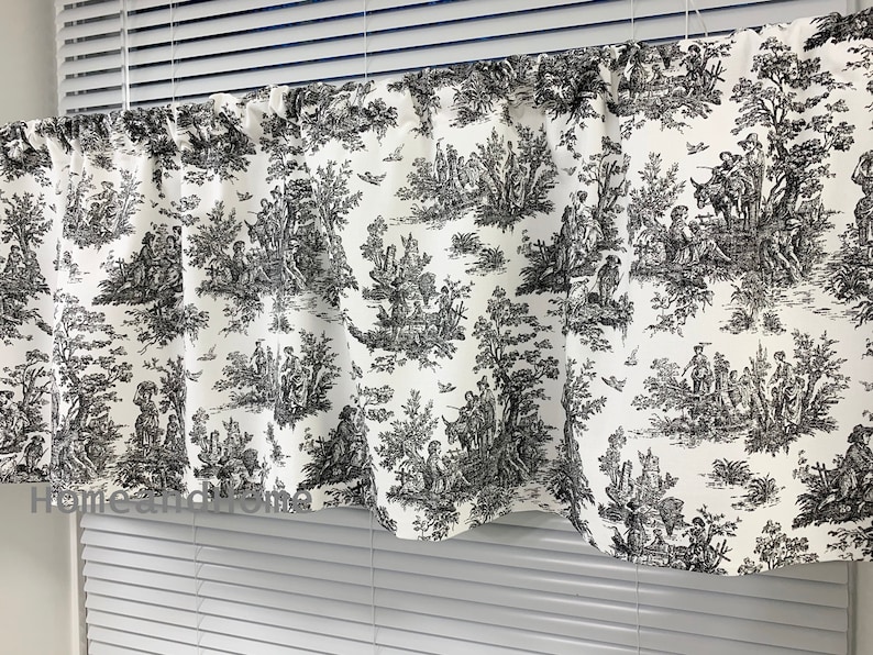 Toile Cafe Curtains Toile Valance. Small Toile Black Blue White Toile ...