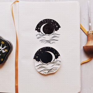 Moon Rubber Stamp, Hand Carved Rubber Stamp, Moon and Stars Stamp, Moon ...