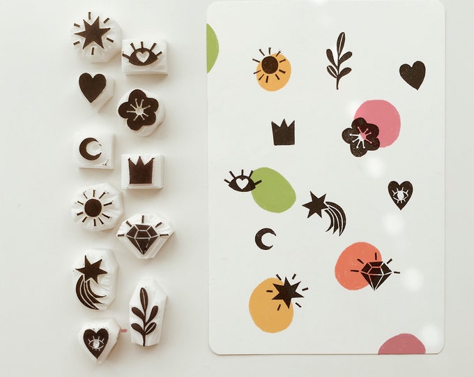Tiny Rubber Stamps, Magical Stamps, Small Diamond, Crown, Star, Comet ...