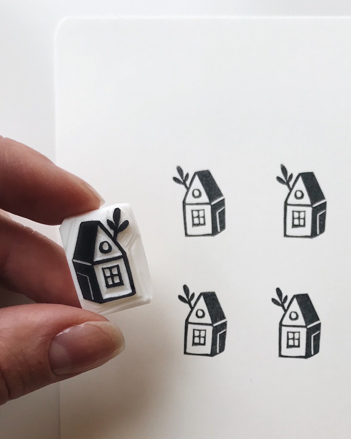 Tiny House Stamp, Hand Carved Rubber Stamp, House With Plant Stamp ...