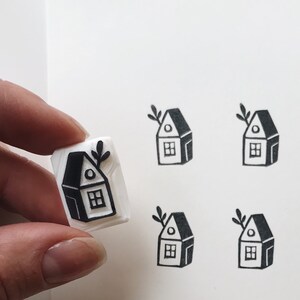 Tiny House Stamp, Hand Carved Rubber Stamp, House With Plant Stamp ...