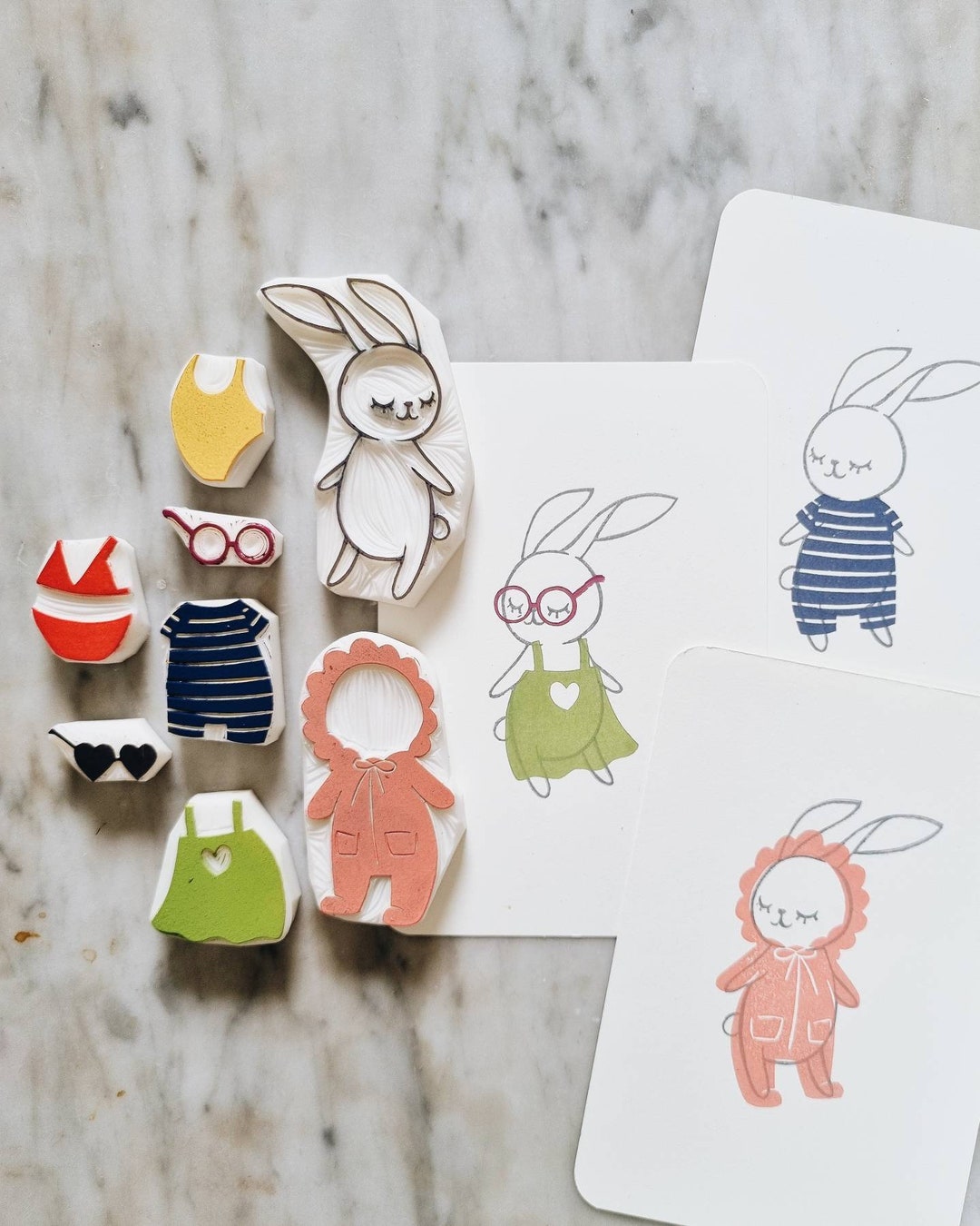 Dress the Bunny Stamps Set, Dressing Game Stamps, Cute Bunny Stamp ...