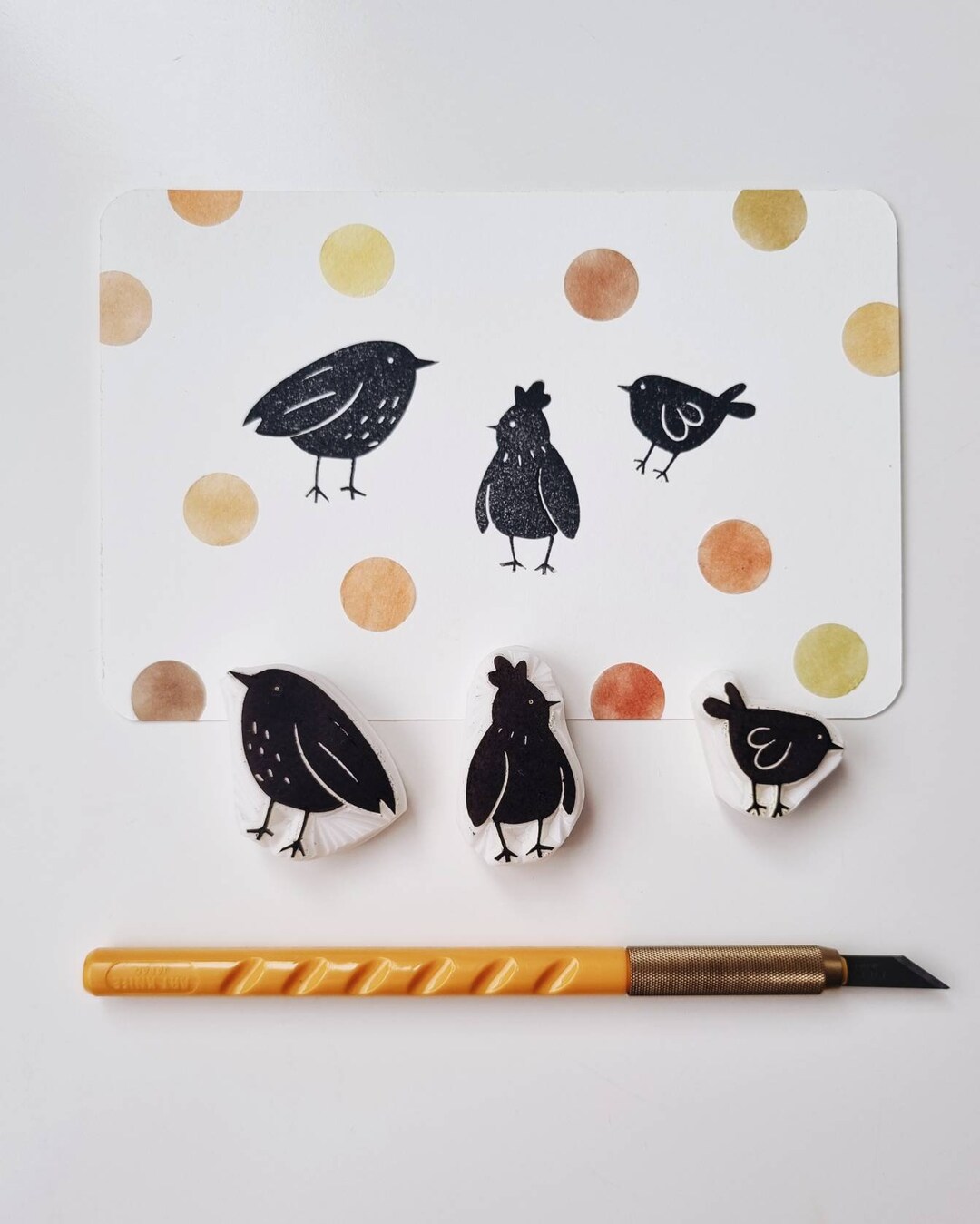 Rubber Stamp Set, Birds Stamps, Hand Carved Stamps, Cute Black Birds ...