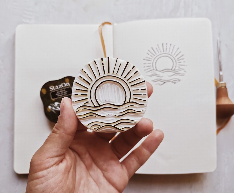 Sun Stamp Hand Carved Rubber Stamp Sun in the Ocean Stamp | Etsy