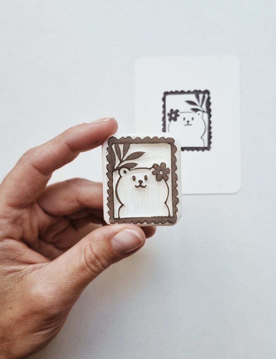 Rubber Stamp Hand Carved Bear Portrait Rubber Stamp Cute Tropical Bear ...