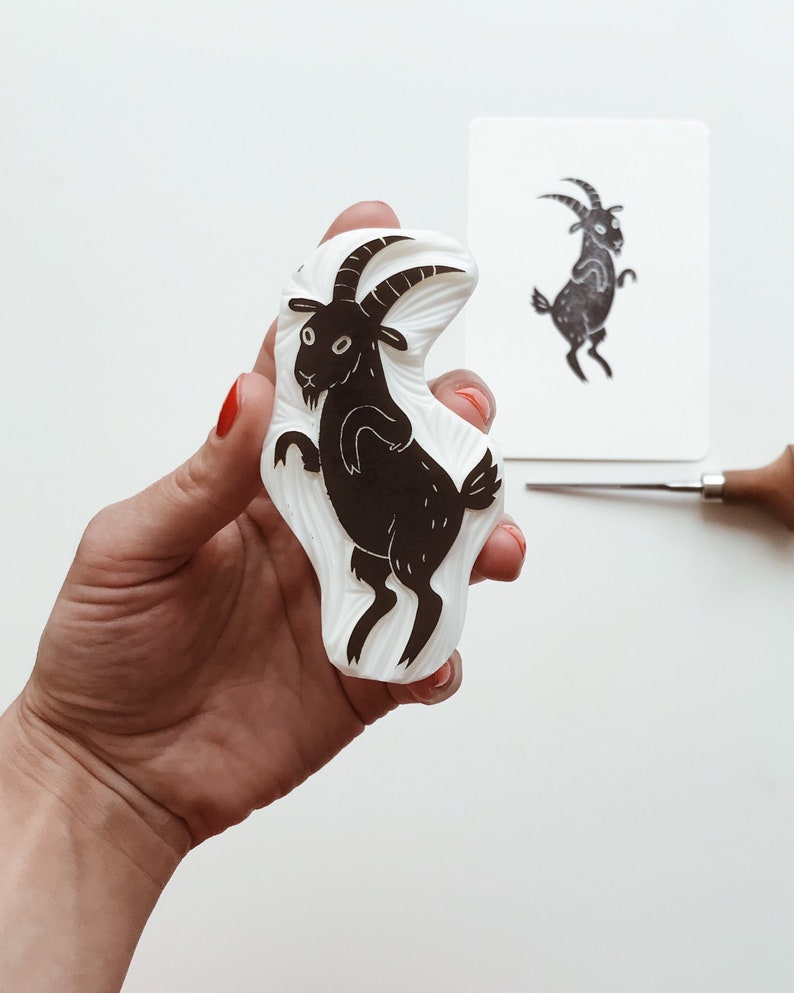 Goat Stamp, Black Goat Rubber Stamp, Hand Carved Goat Stamp, Pattern ...