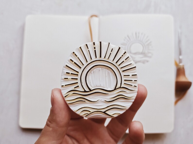 Sun Stamp Hand Carved Rubber Stamp Sun in the Ocean Stamp | Etsy