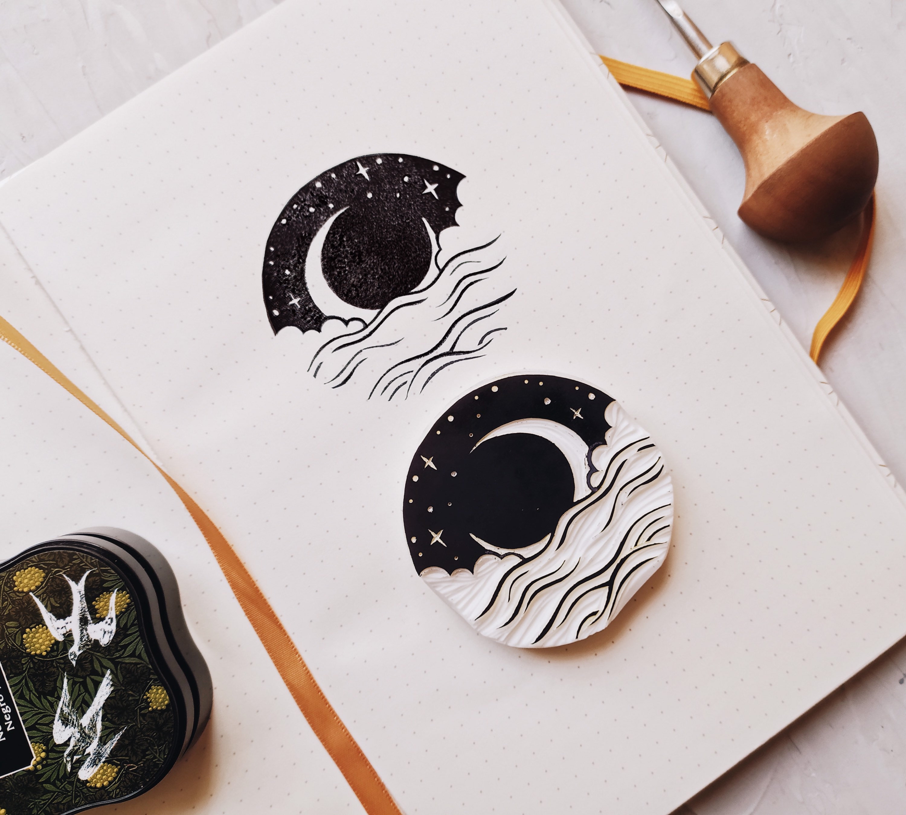 Moon Rubber Stamp, Hand Carved Rubber Stamp, Moon and Stars Stamp, Moon ...