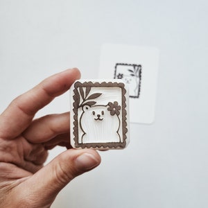 Rubber Stamp Hand Carved Bear Portrait Rubber Stamp Cute Tropical Bear ...