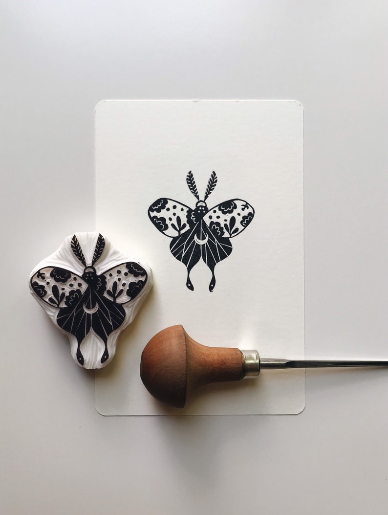 Moth stamp floral moth night moth stamp moon moth witchy | Etsy