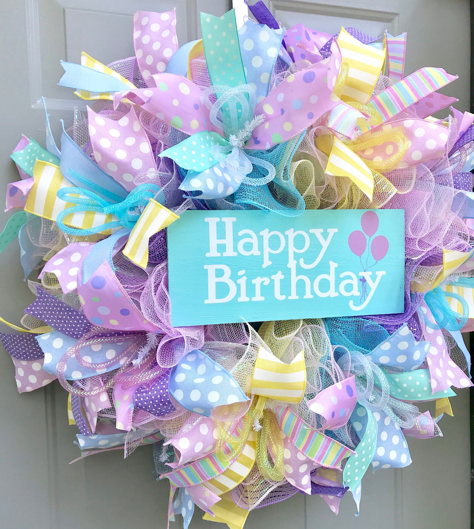 Custom Happy Birthday Deco Mesh Wreath, Party Wreath, Event Wreath ...