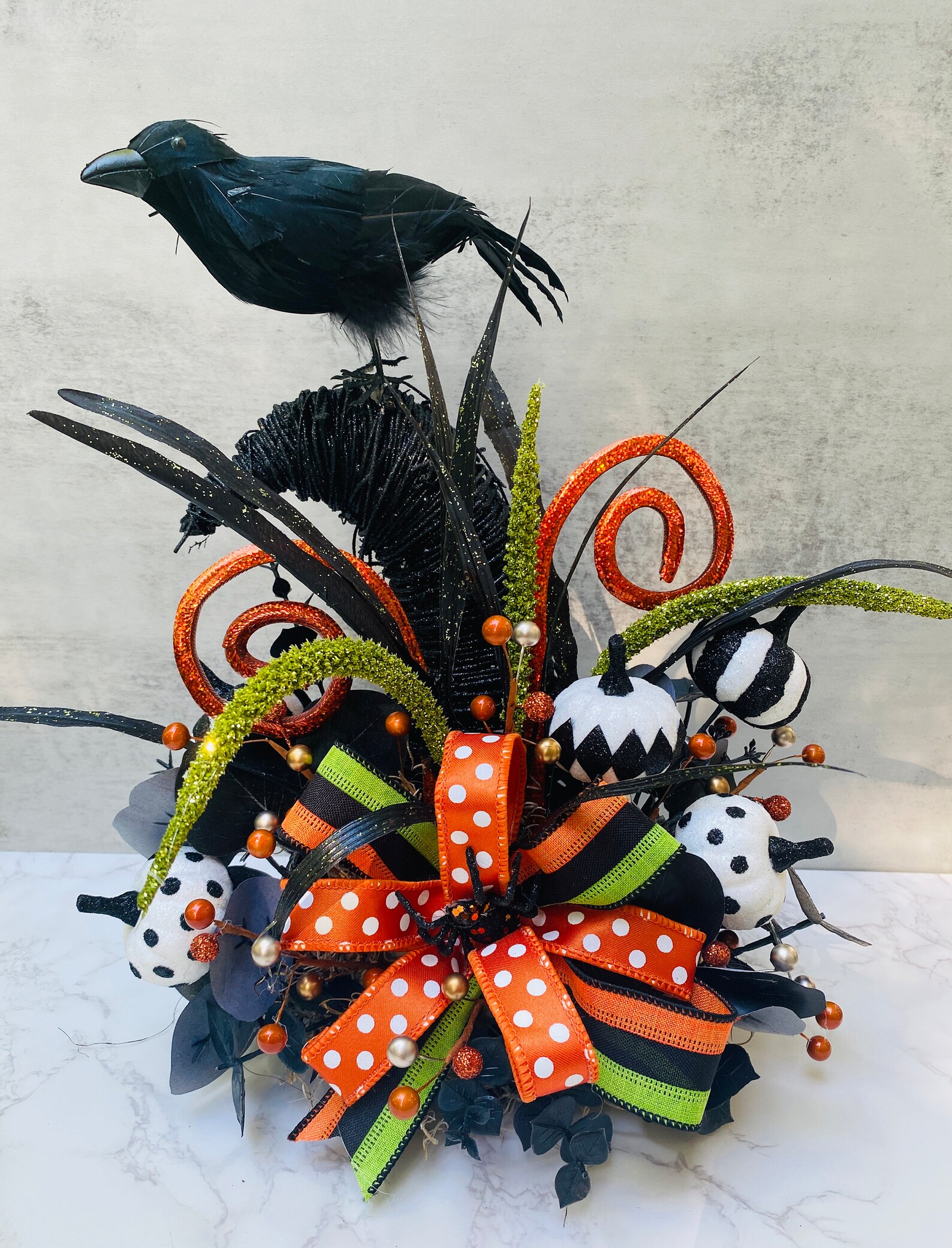 Halloween Table Arrangement, Witch Hat Centerpiece With Black Crow ...