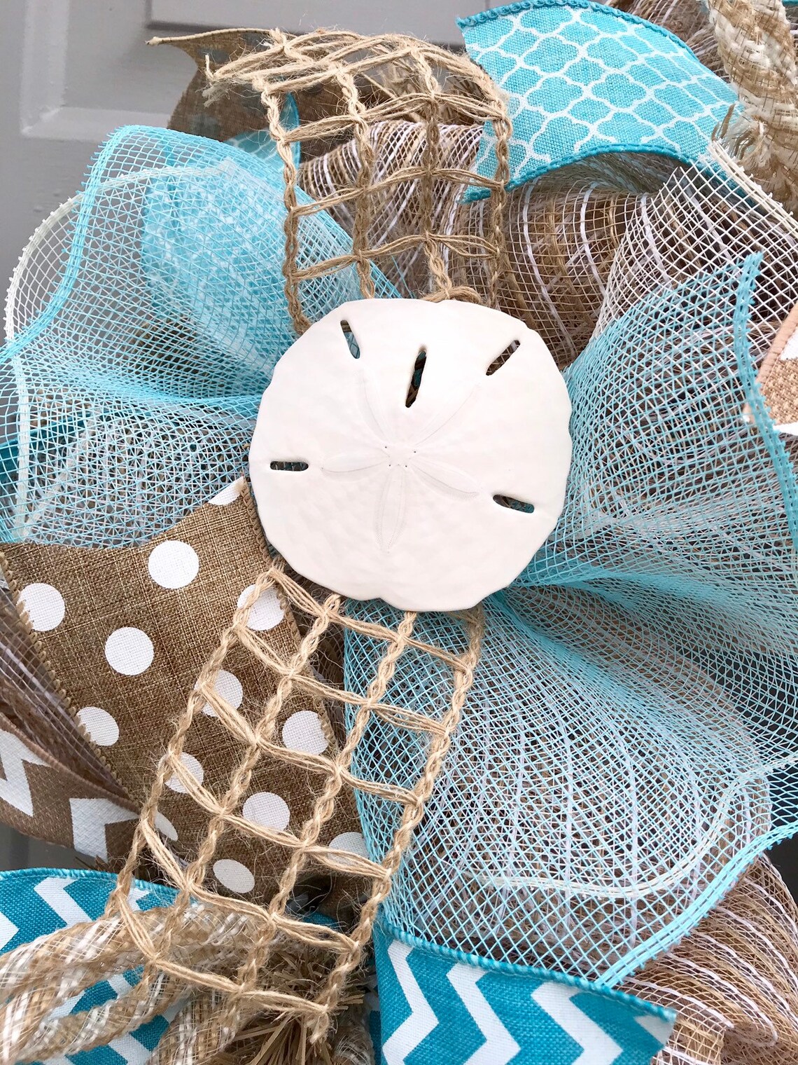 Beach Wreath Burlap Deco Mesh Wreath With Seashells Nautical - Etsy