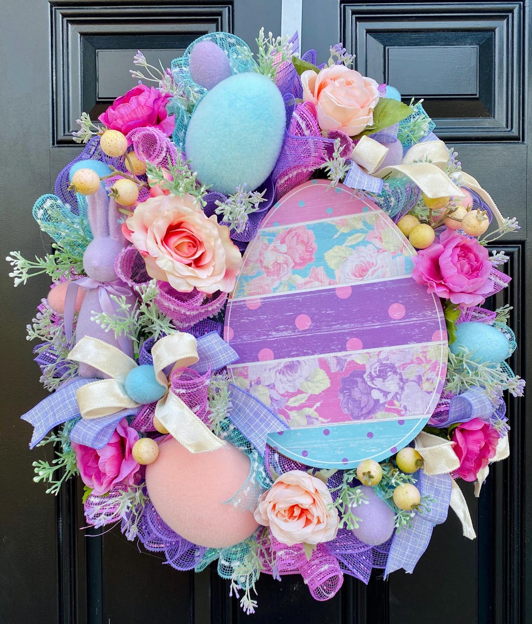 Easter Egg Floral Deco Mesh Wreath, Spring Front Door Decor, Outdoor ...