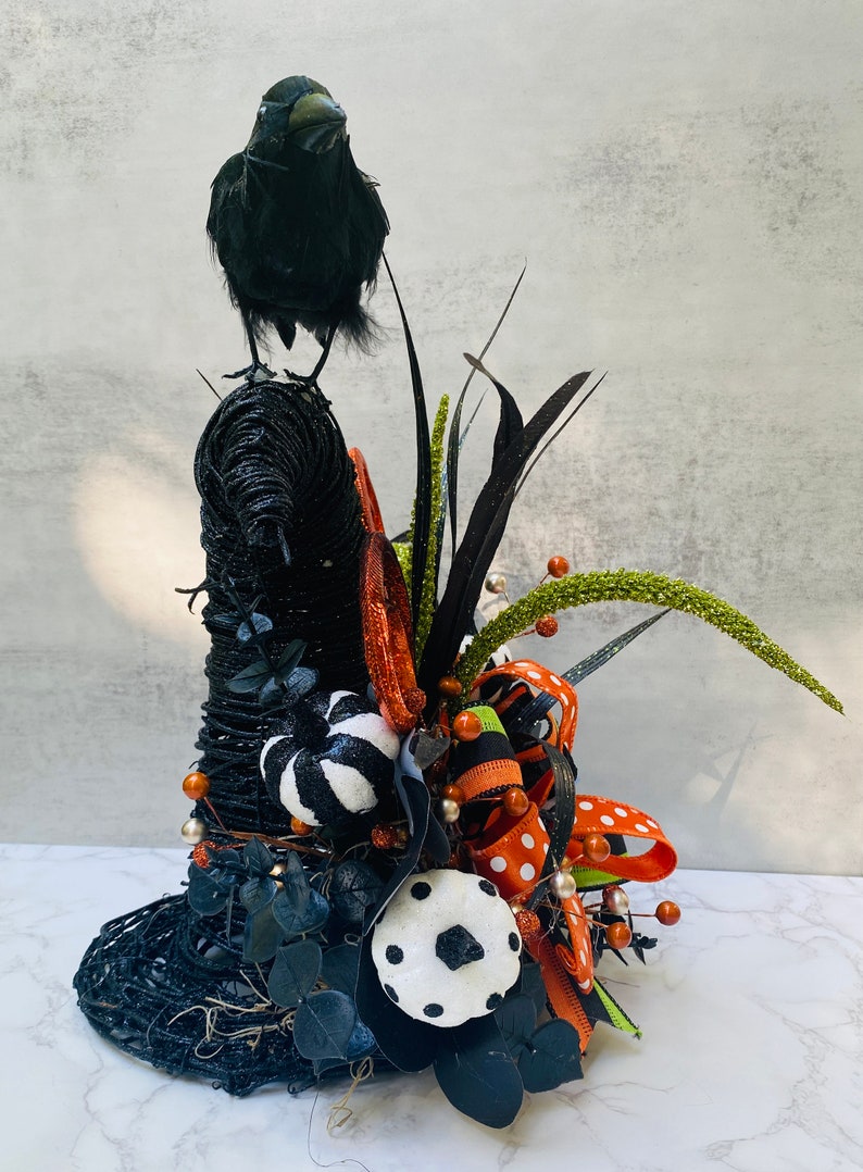 Halloween Table Arrangement, Witch Hat Centerpiece With Black Crow ...