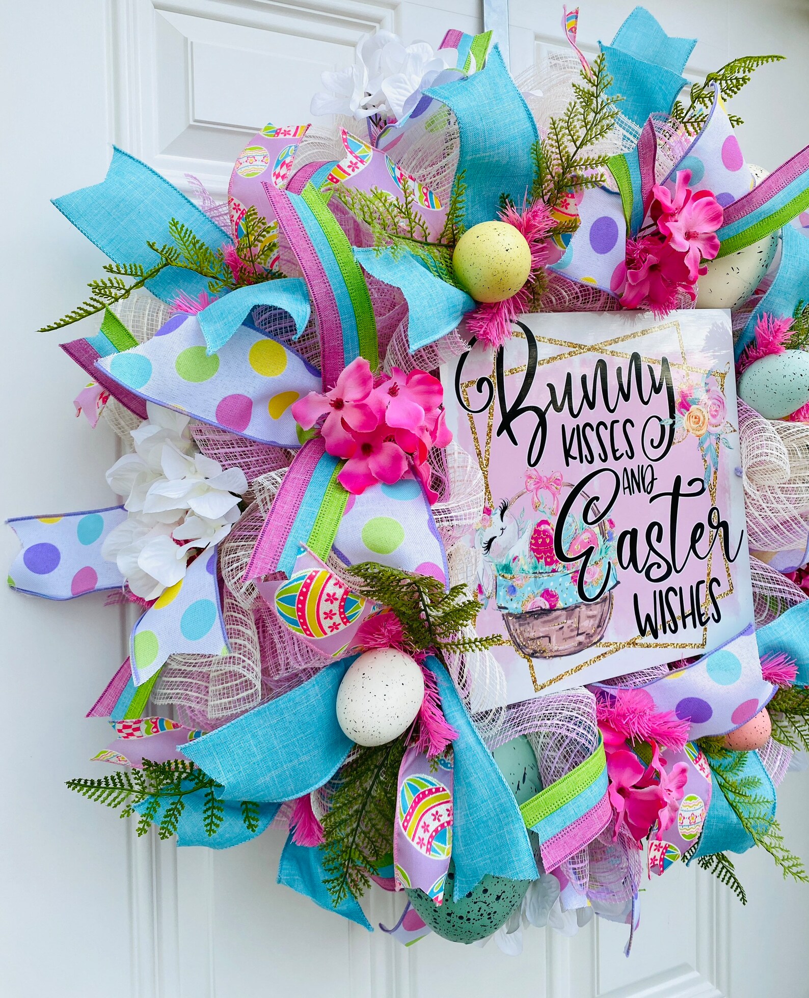 Easter Deco Mesh Wreath Bunny Kisses and Easter Wishes - Etsy