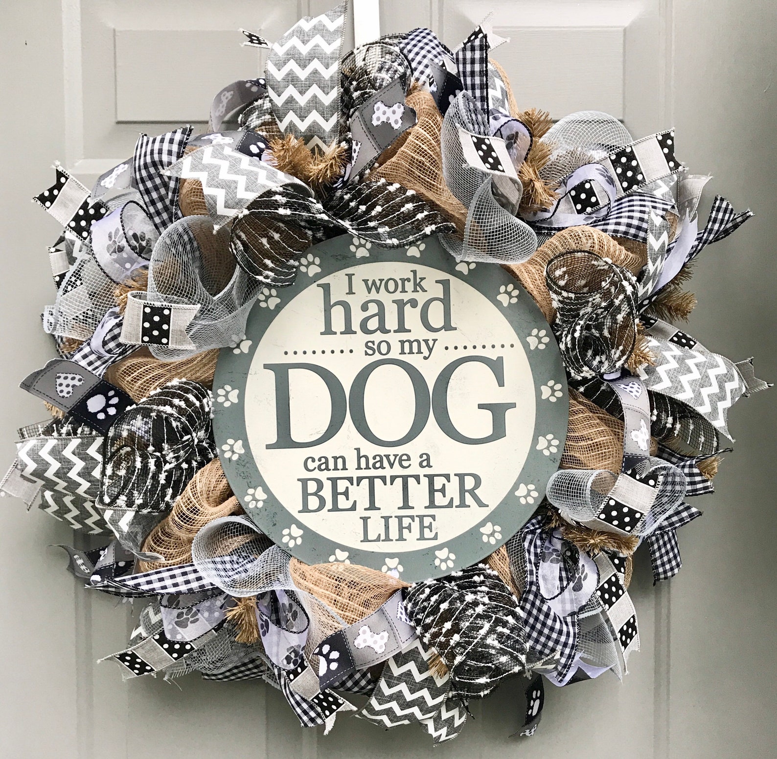 Dog Wreath for Front Door, Pet Lover Gift, I Work Hard so My Dog Can ...