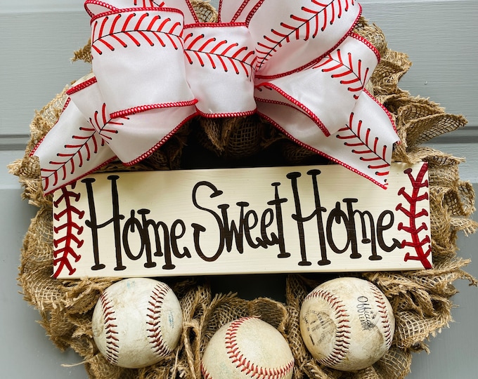 Baseball Wreath for Front Door Home Sweet Home Baseball - Etsy