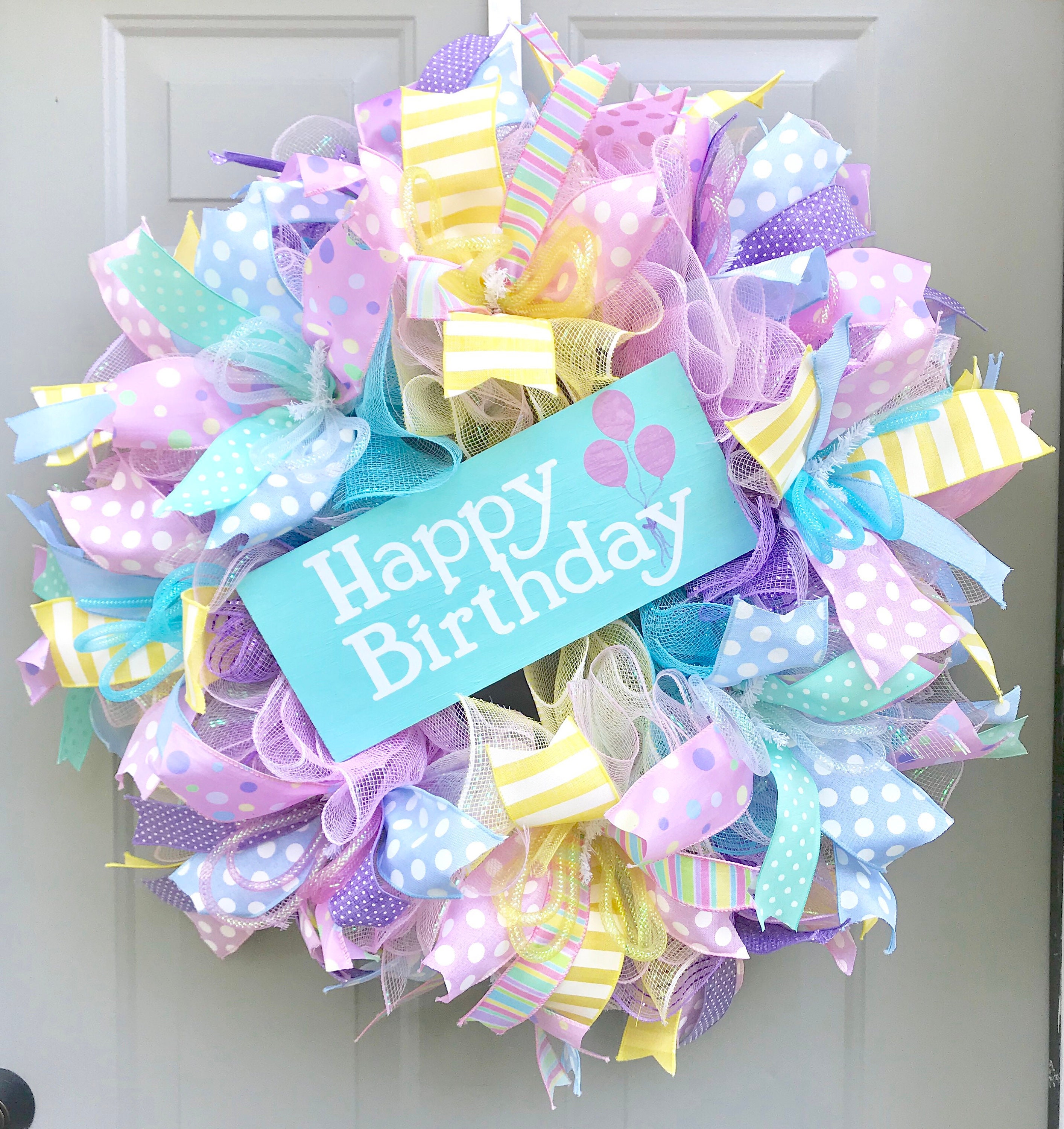 Custom Happy Birthday Deco Mesh Wreath, Party Wreath, Event Wreath ...