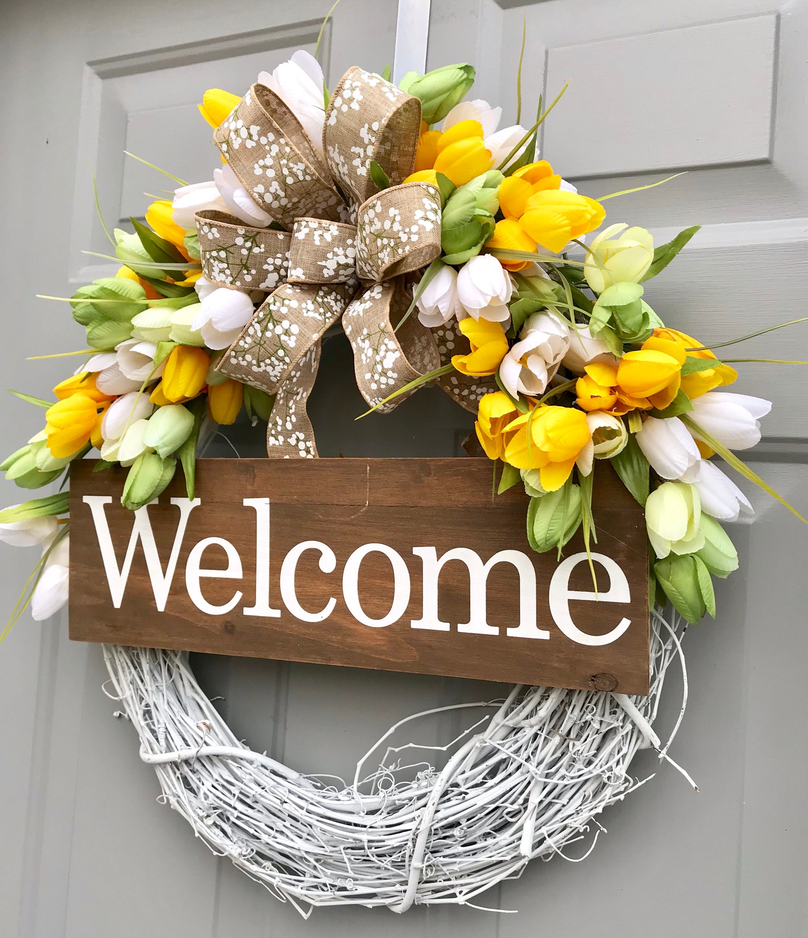 Welcome Tulip Wreath Grapevine Wreath Summer Floral Decor | Etsy