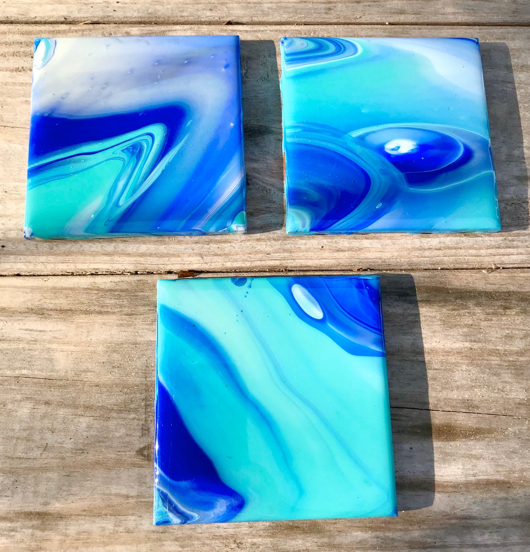 Coasters Set of 3, Hand Painted Ceramic Drink Coasters With Resin ...