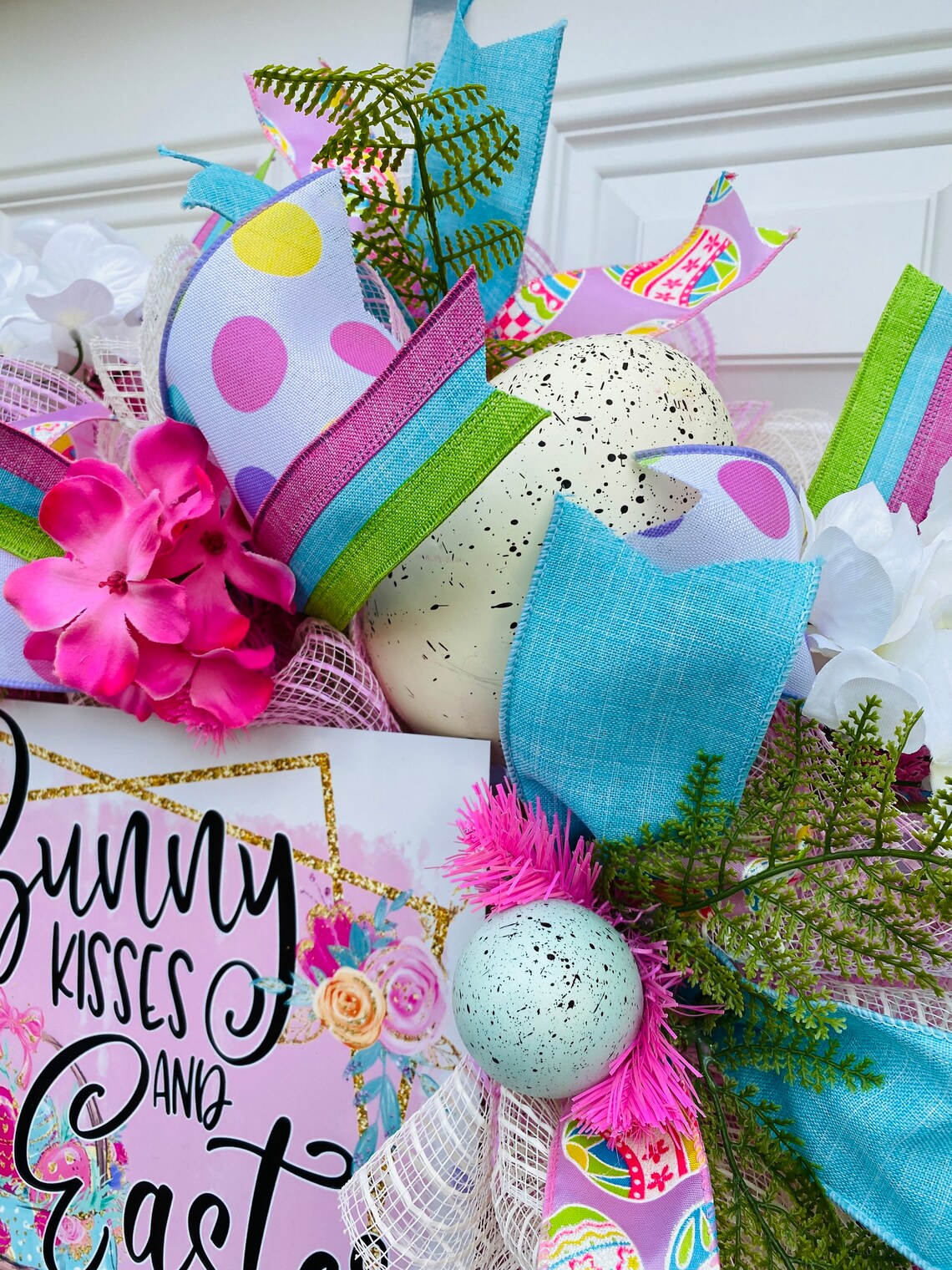 Easter Deco Mesh Wreath Bunny Kisses and Easter Wishes - Etsy