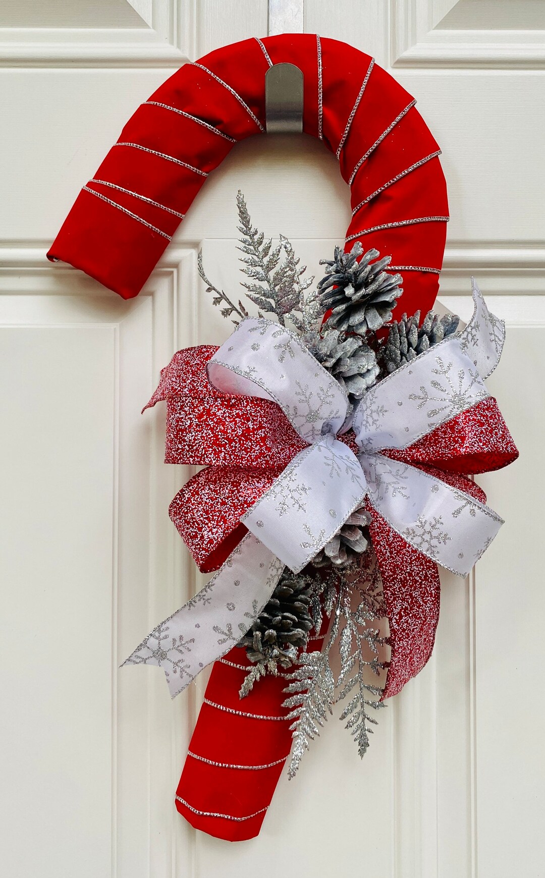 Candy Cane Door Hanger for Front Porch Pine Cone Velvet Candy - Etsy