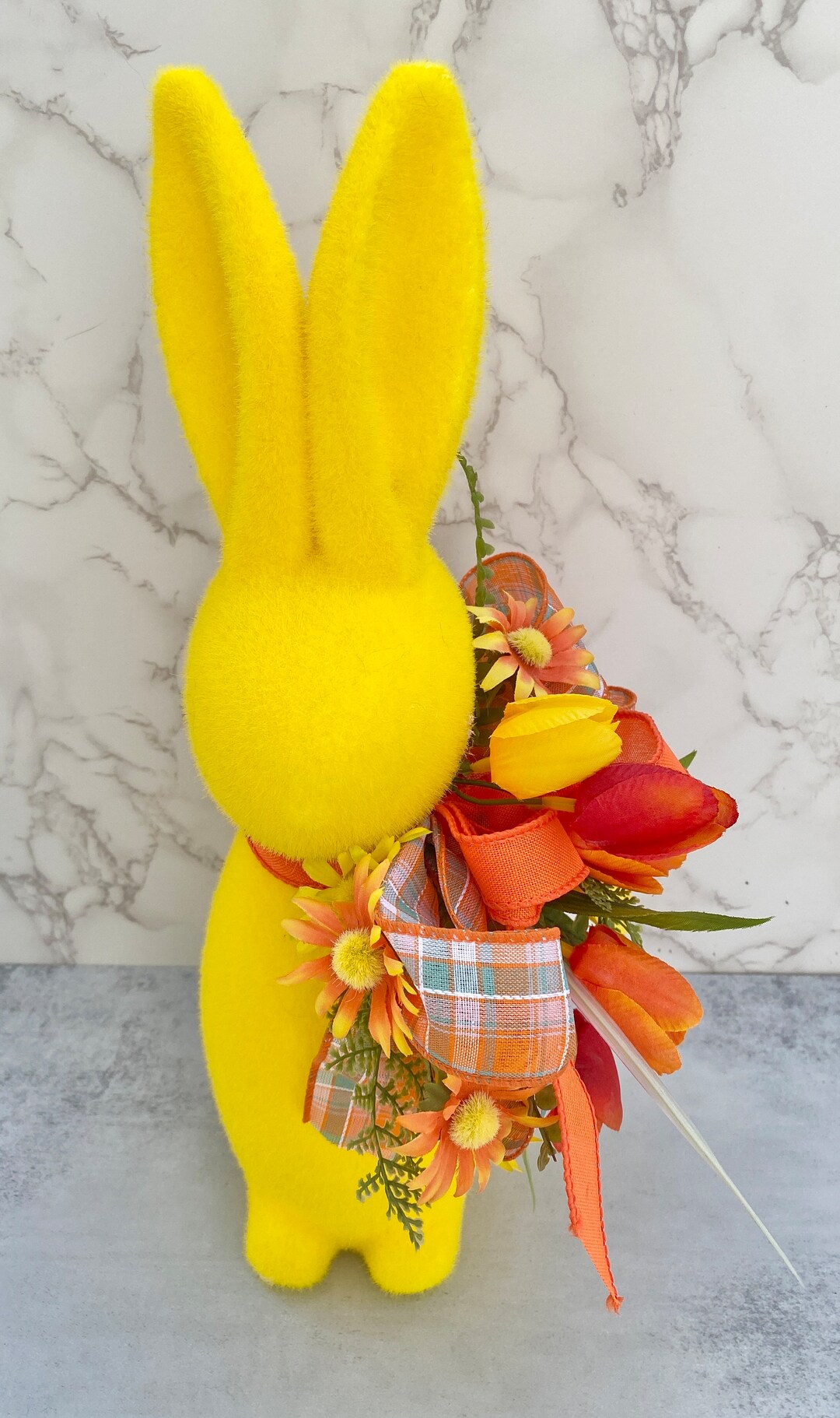 Bunny Easter Decoration, Flocked Bunny Table Decor, Bunny Rabbit Floral ...