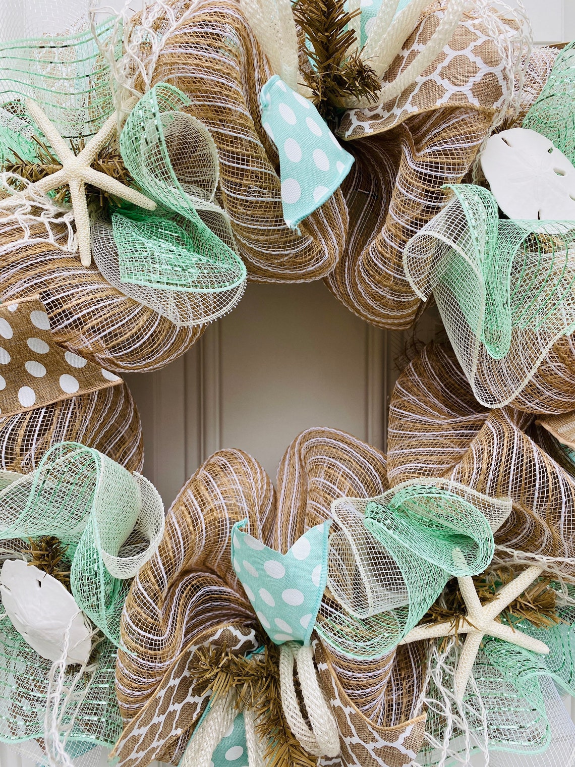 Beach Wreath Burlap Deco Mesh Wreath With Seashells Nautical - Etsy