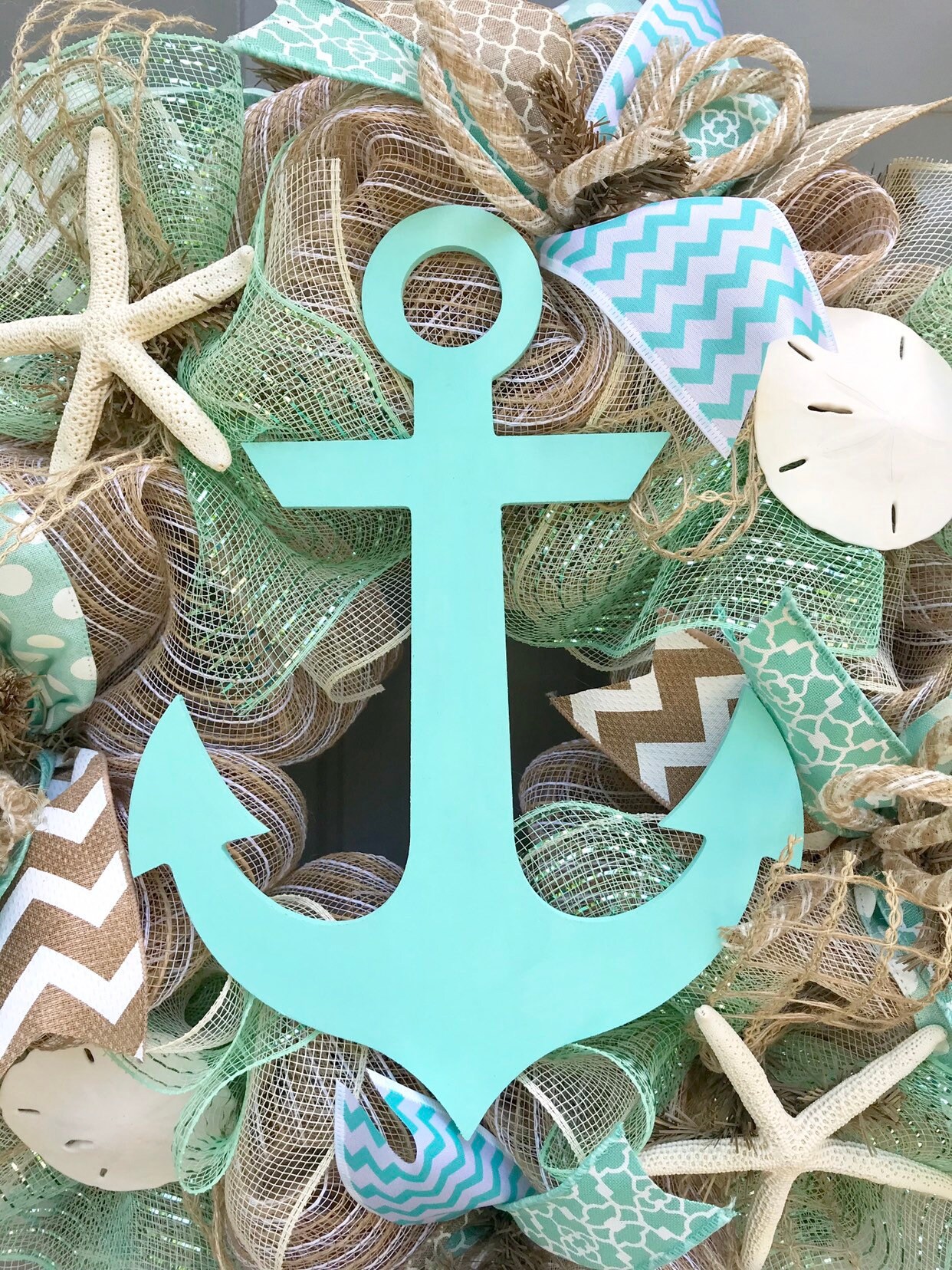Beach Wreath Anchor Nautical Burlap Deco Mesh Wreath | Etsy