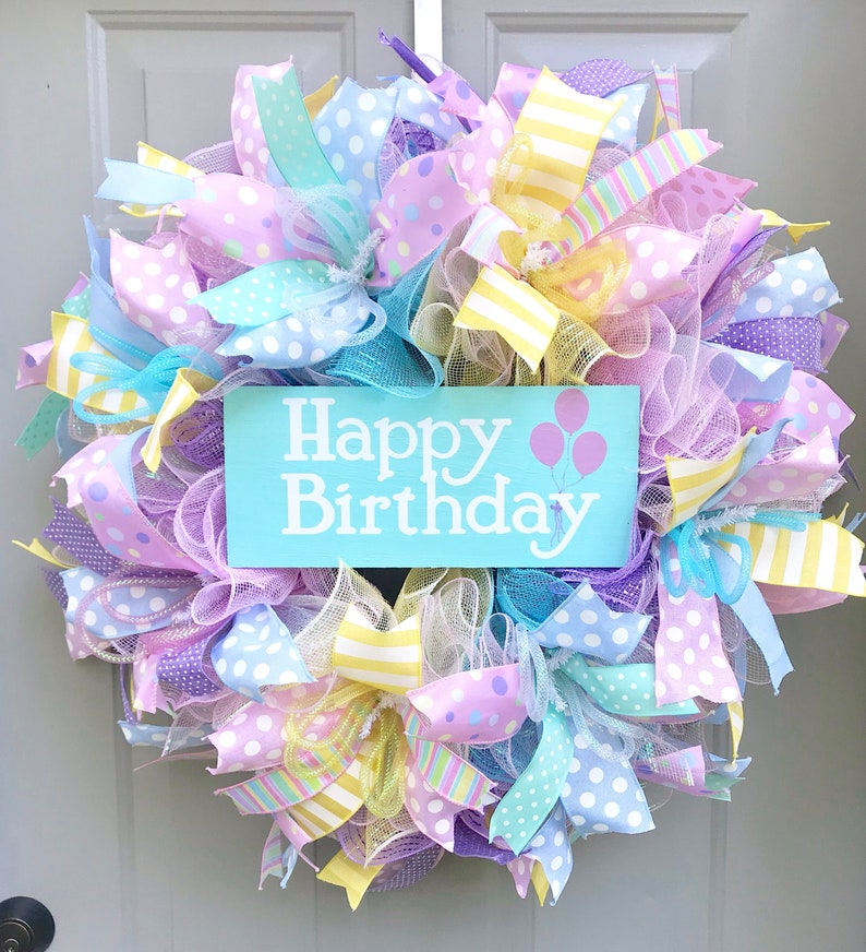 Custom Happy Birthday Deco Mesh Wreath, Party Wreath, Event Wreath ...