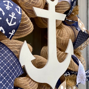 Anchor Nautical Burlap Deco Mesh Wreath With Navy Beach | Etsy