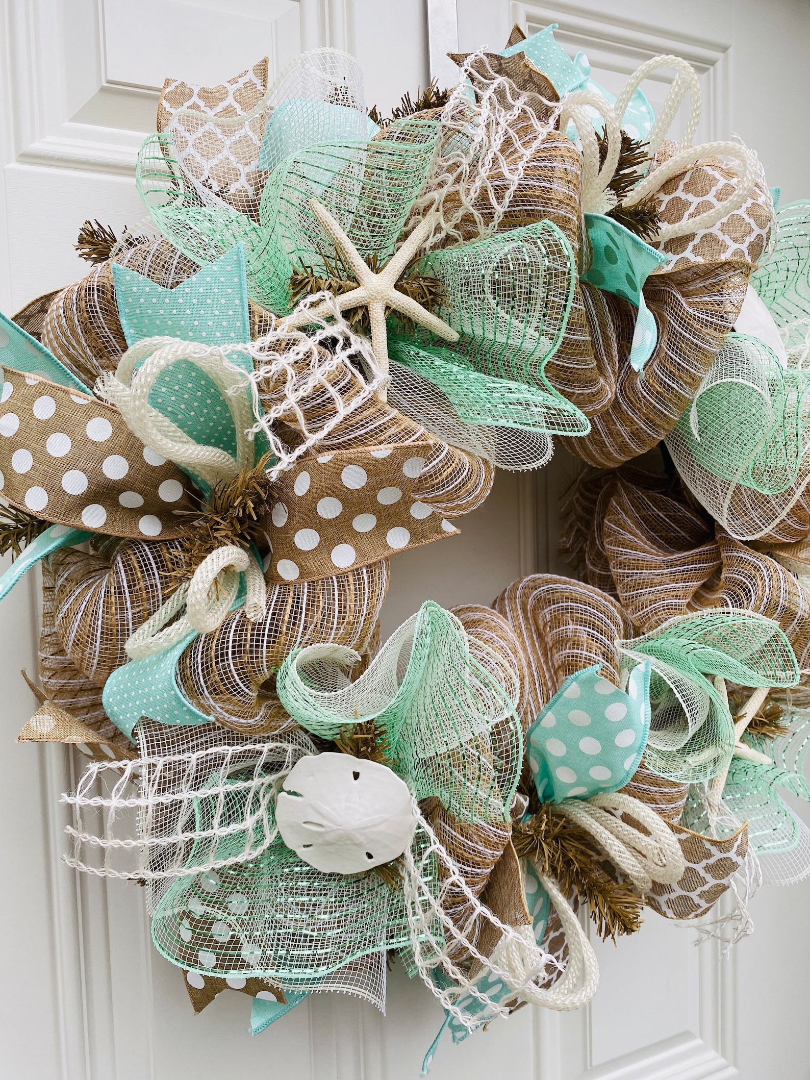 Beach Wreath Burlap Deco Mesh Wreath With Seashells Nautical - Etsy