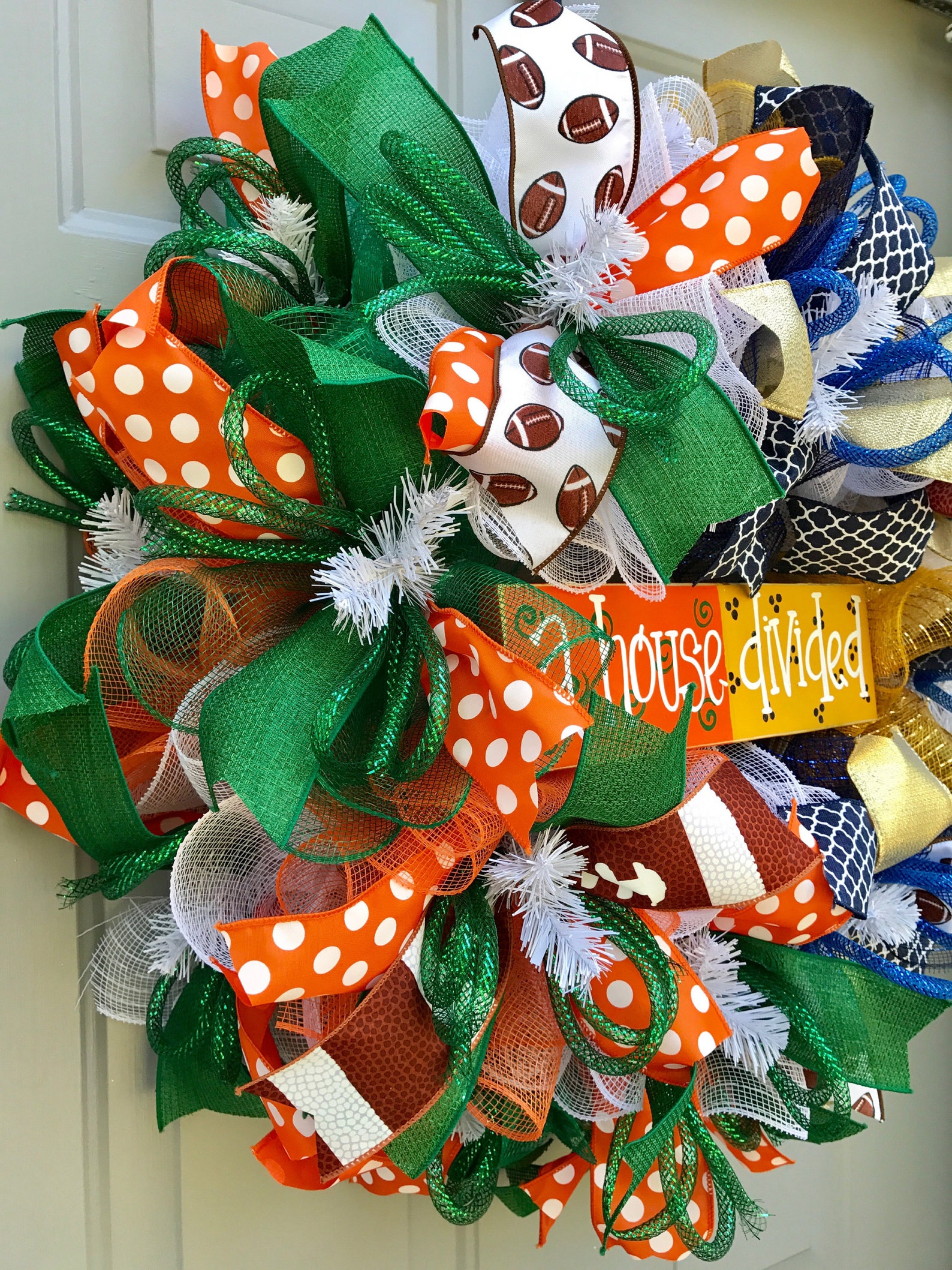 Sports House Divided Custom Football Deco Mesh Wreath - Etsy