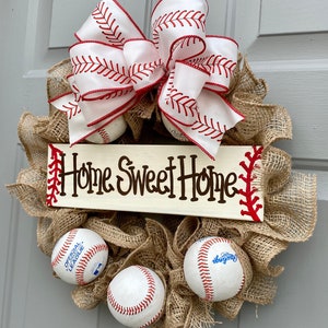 Baseball Wreath for Front Door, Home Sweet Home Baseball Burlap Wreath ...